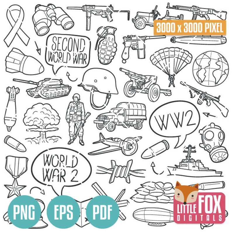 WW2 Second World War Vector Icons. History Battle Doodle - Etsy Australia