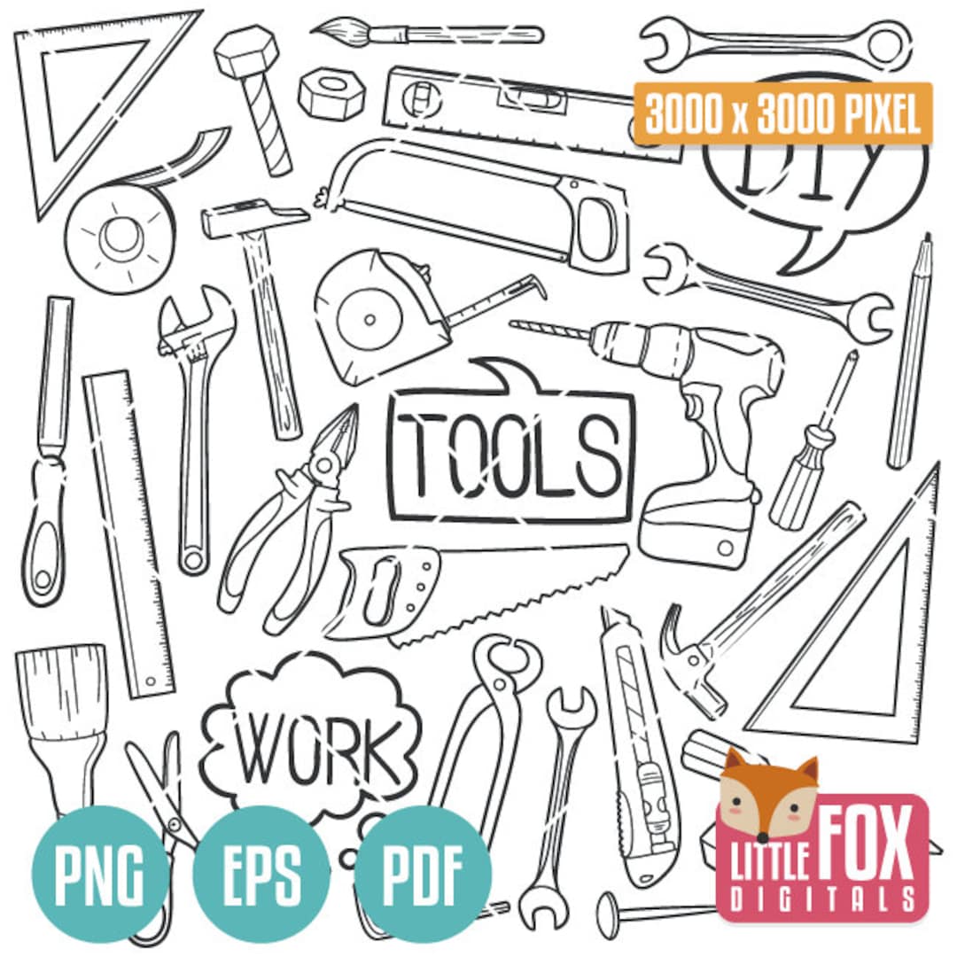 DIY Tools Doodle Clipart, Hand Drawn Sketch Icons (png, Eps, Pdf) - Etsy