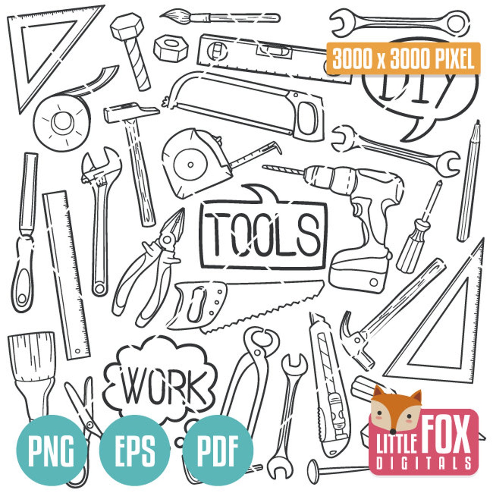 TOOLS DIY Doodle Icons. Work Home Instruments Doodle Icons | Etsy