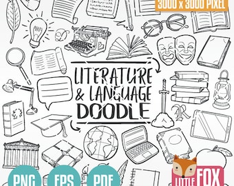 LITERATURE and LANGUAGE SVG Doodle Vector Icons Clip Art. | Etsy