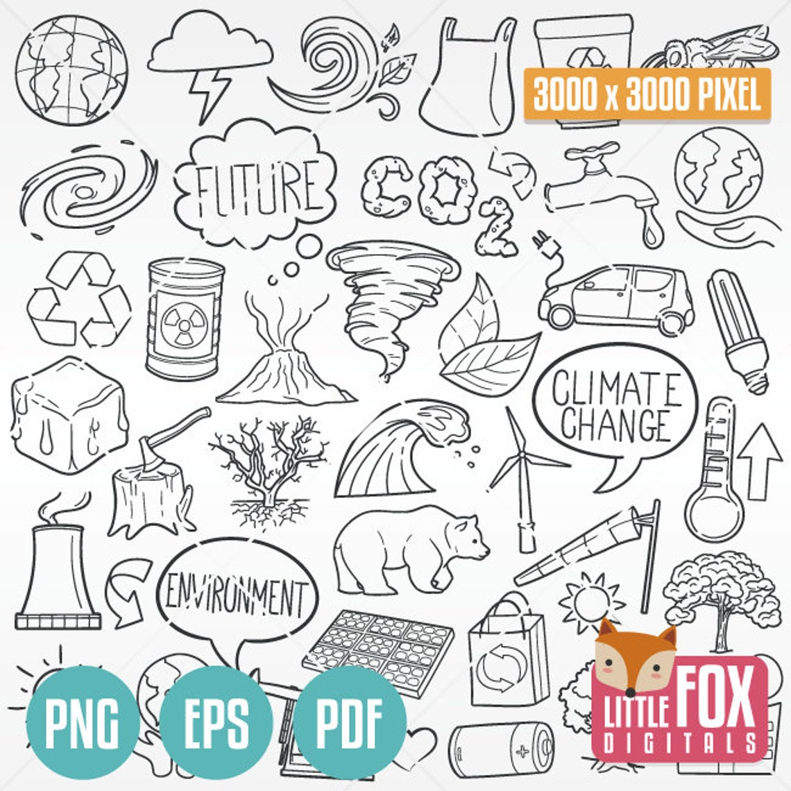 CLIMATE CHANGE, Doodle Vector Icons. Natural Disasters Doodle Icon Clip ...