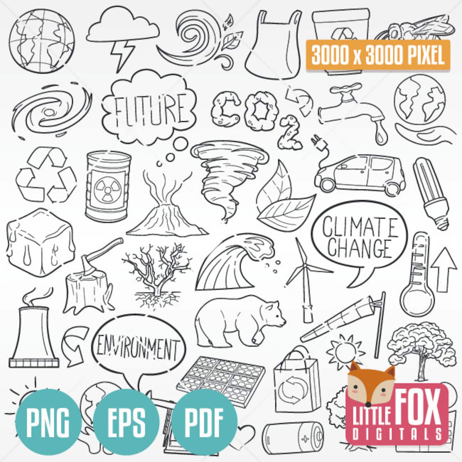 CLIMATE CHANGE Doodle Vector Icons. Natural Disasters Doodle - Etsy