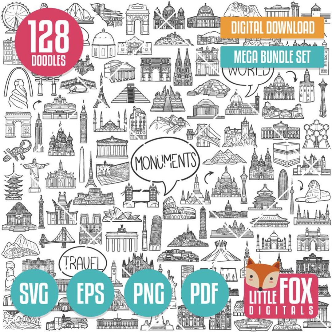 MEGA BUNDLE LANDMARKS Svg Doodle Vector Icons. Illustration Clipart ...