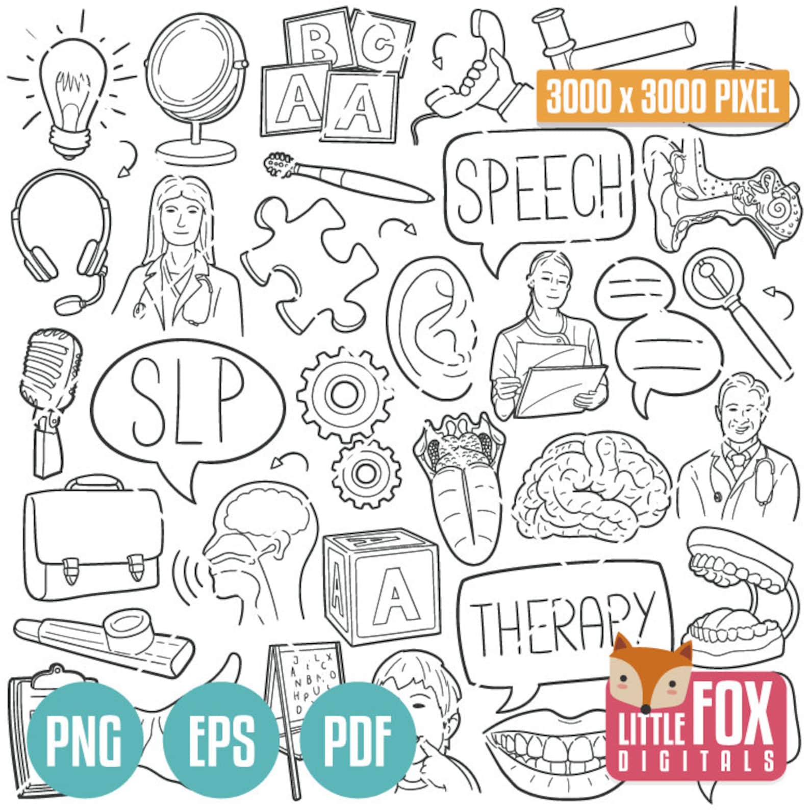 SLP, Doodle Vector Icons. Speech Language Therapy Doodle Icons Clipart ...