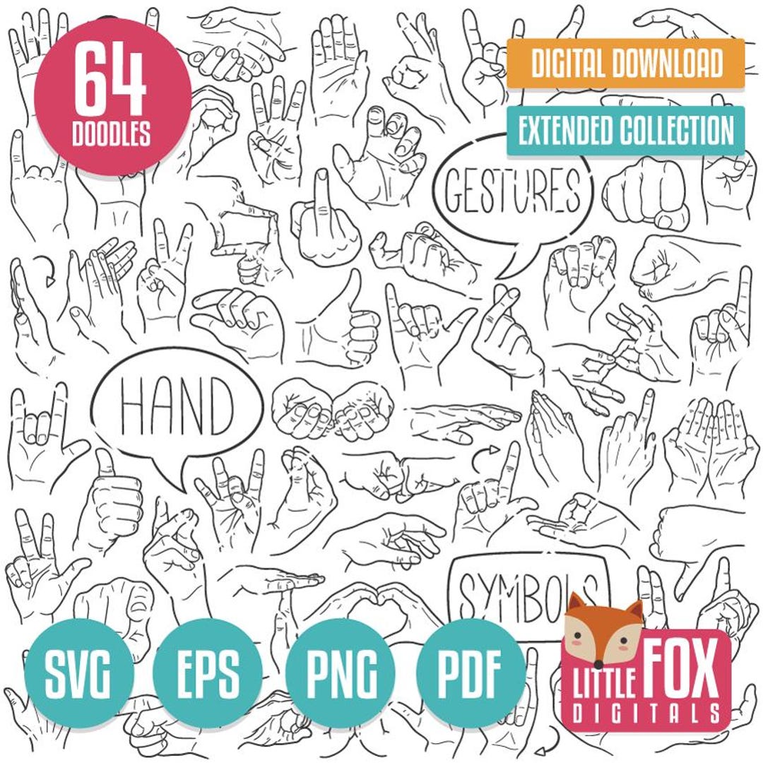 HAND GESTURE, SVG Doodle Vector Icons. Hands Coloring Clipart Line ...