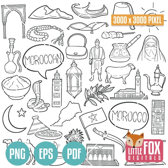 MOROCCO Doodle Icons. Arabic Concept Art Cartoon Doodle Icons. - Etsy