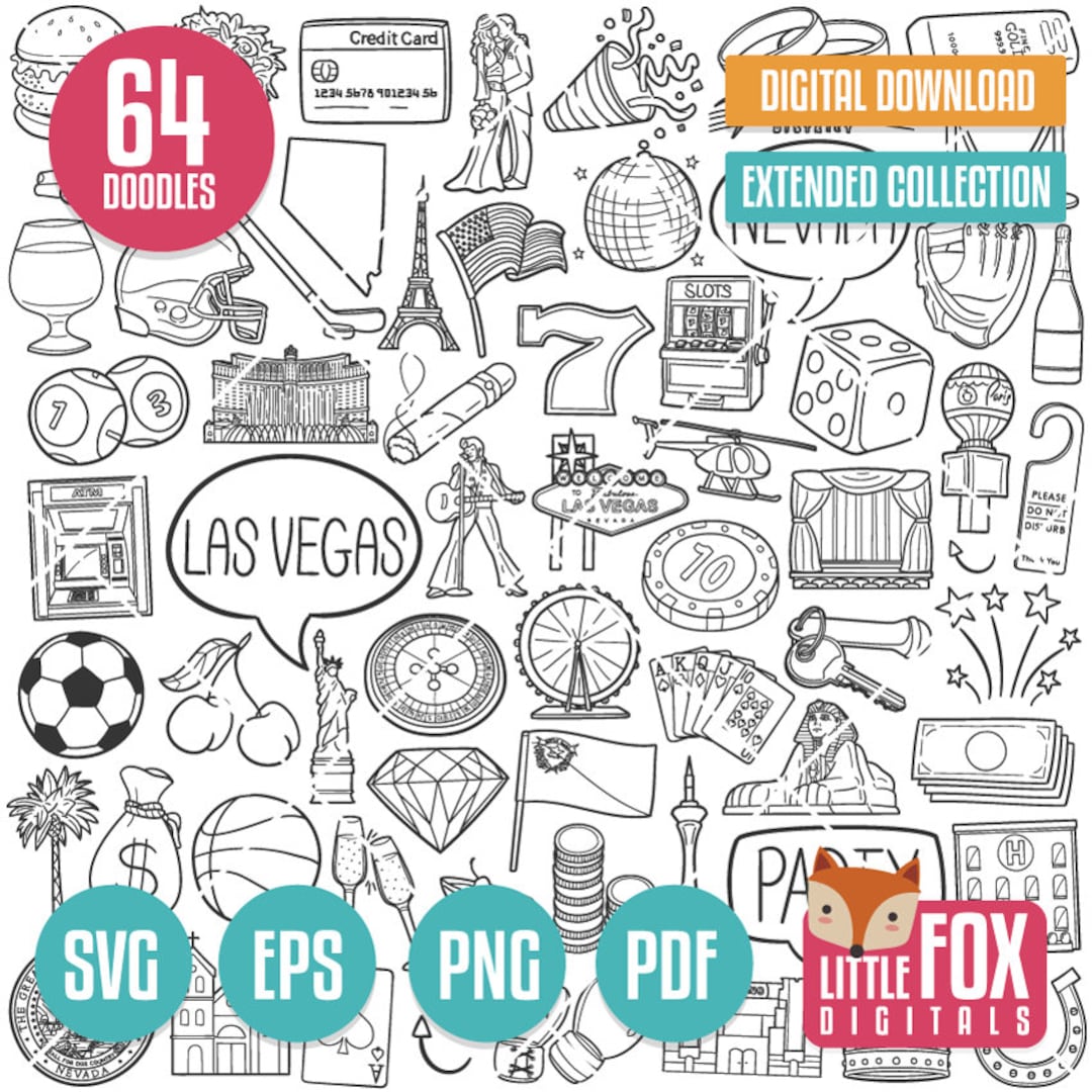 LAS VEGAS SVG Doodle Vector Icons. City Building Clipart. Nevada ...