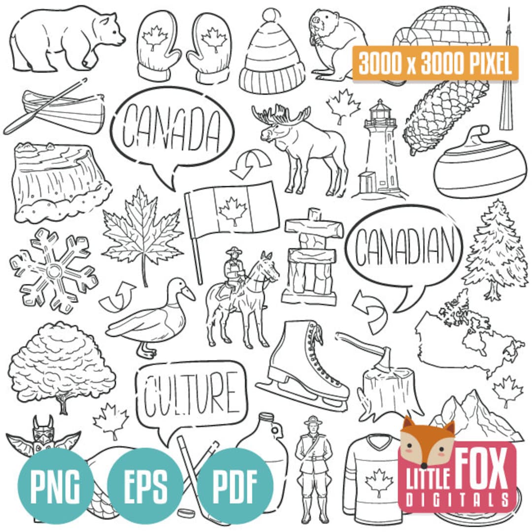CANADA Vector Doodle Icons. Canadian Travel America Clipart Scrapbook ...