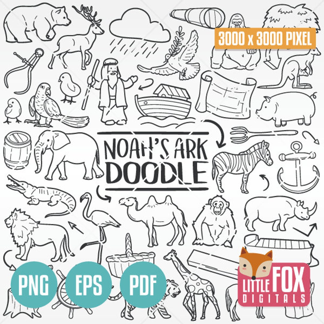 NOAH'S ARK Animals, Bible Stories Clip Art. Scrapbooking Doodle Clipart ...