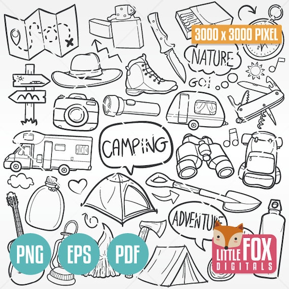 CAMPING Doodle Vector Icons. Nature Adventure Mountain Day - Etsy
