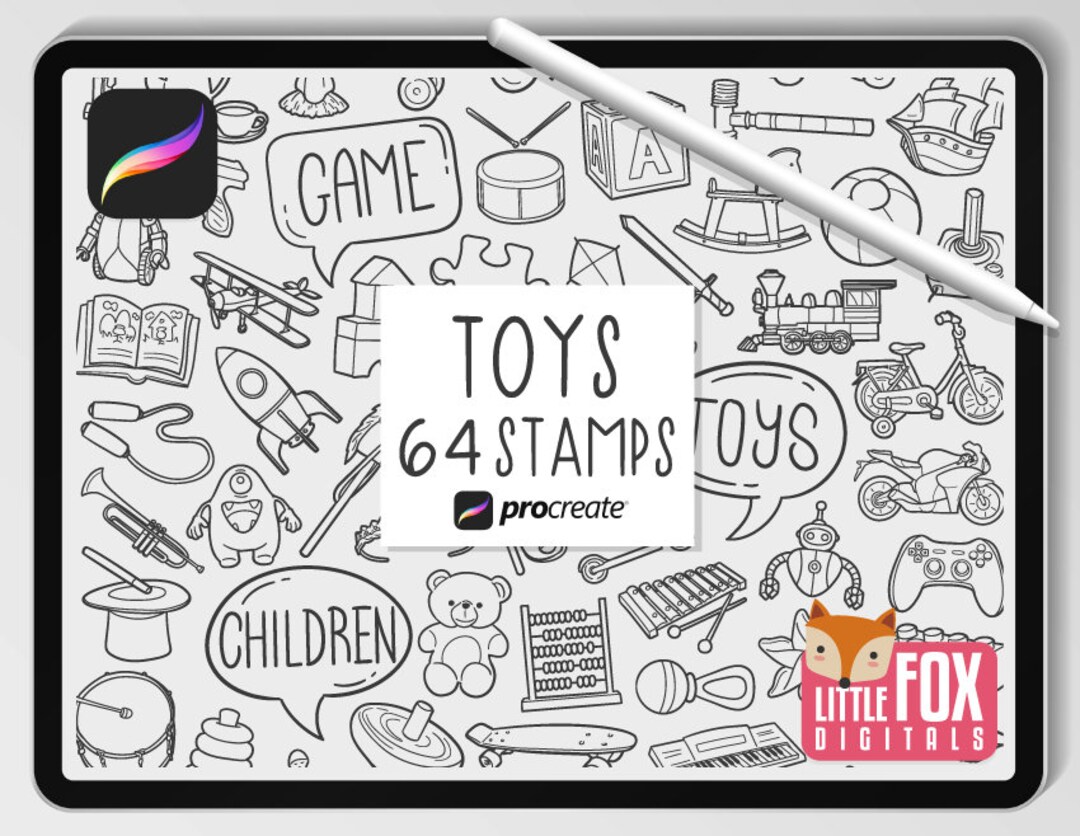 KIDS TOYS STAMPS, Procreate Brushes, Children Playroom Icons, Bundle ...