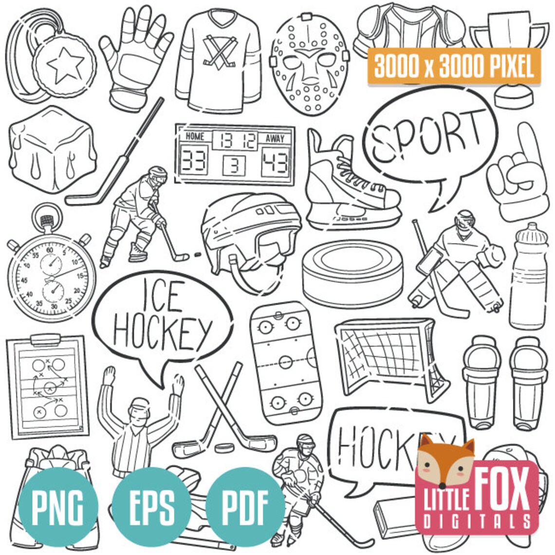 ICE HOCKEY Sport Doodle Vector Icons. Doodle Icons Clipart - Etsy