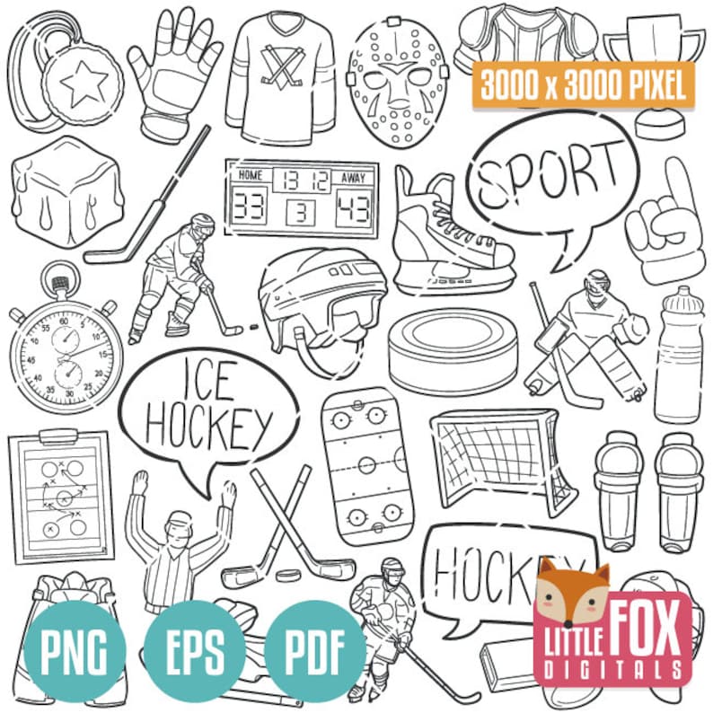 ICE HOCKEY, Sport Doodle Vector Icons. Doodle Icons Clipart Scrapbook ...