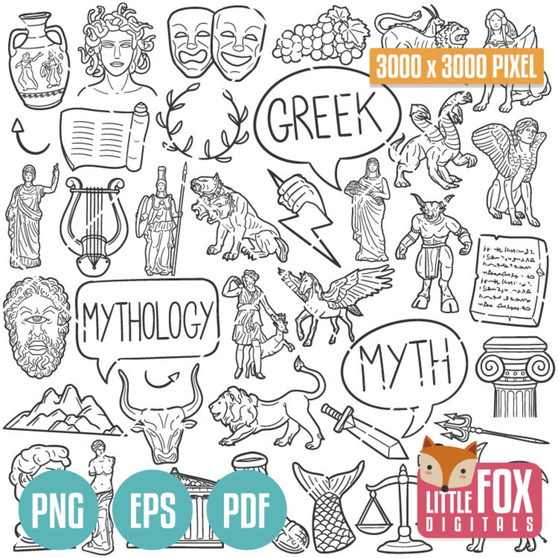 GREEK MYTHOLOGY Doodle Icon Vectors. Ancient Gods Design - Etsy