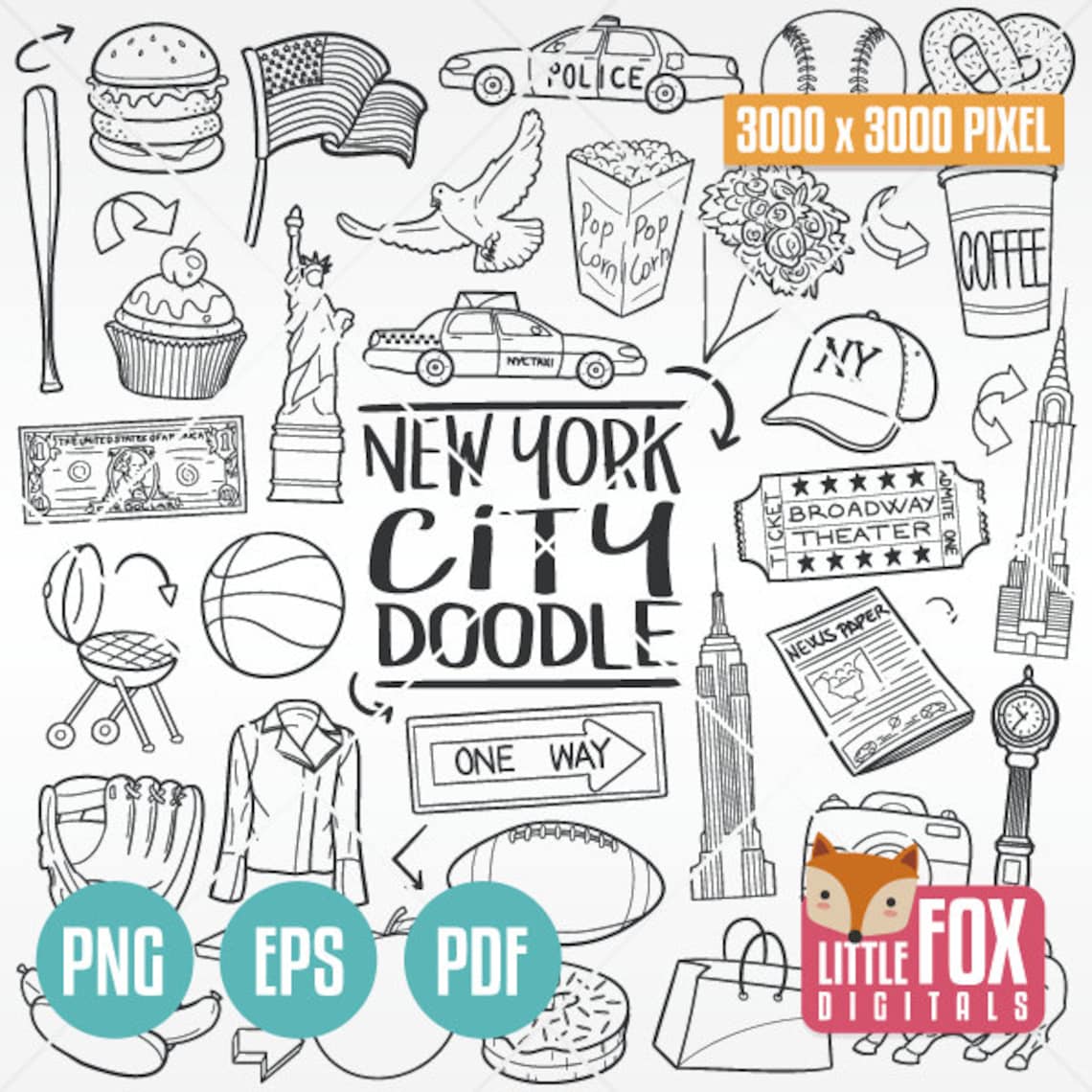 NEW YORK City DOODLE Icons. Travel America Tourism. Food - Etsy