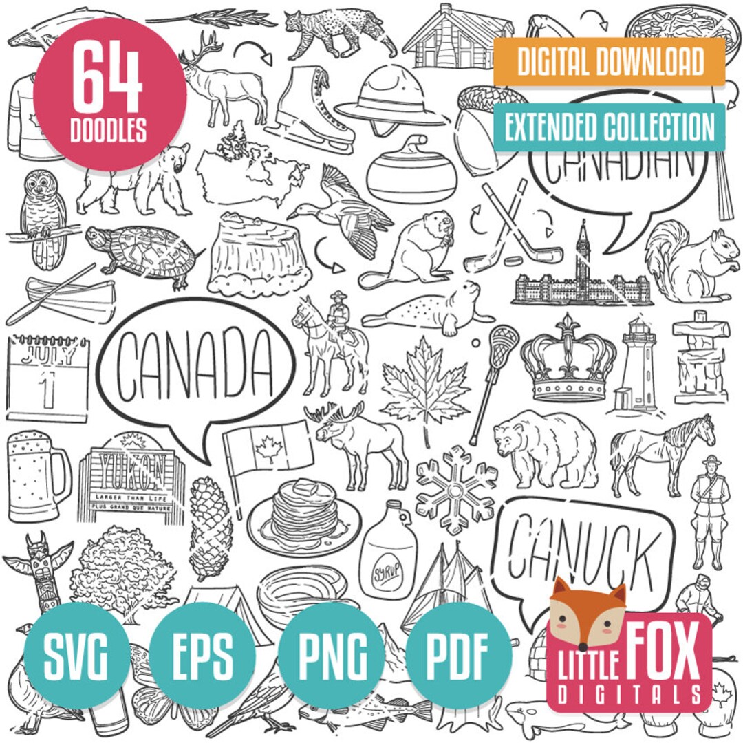 CANADA SVG Doodle Vector Icons Clip Art. Canadian Country Doodle Icons ...