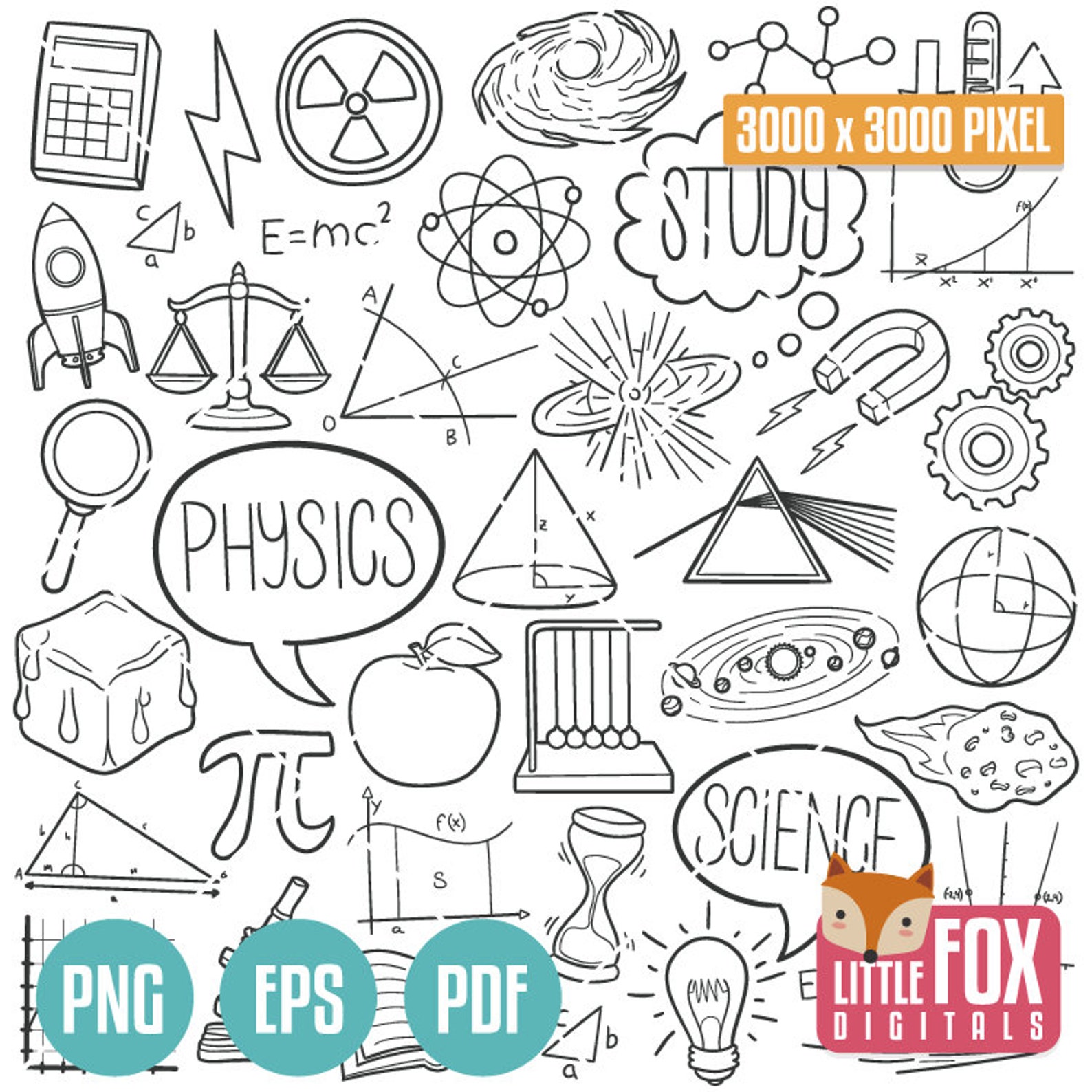 PHYSICS Doodle Vector Icons. Science Study Symbols Clipart - Etsy