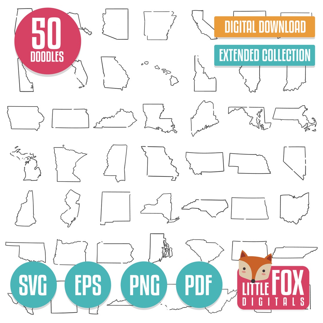 State Map SVG, State Map Doodle Vector Icons Clip Art. USA Doodle Icons ...
