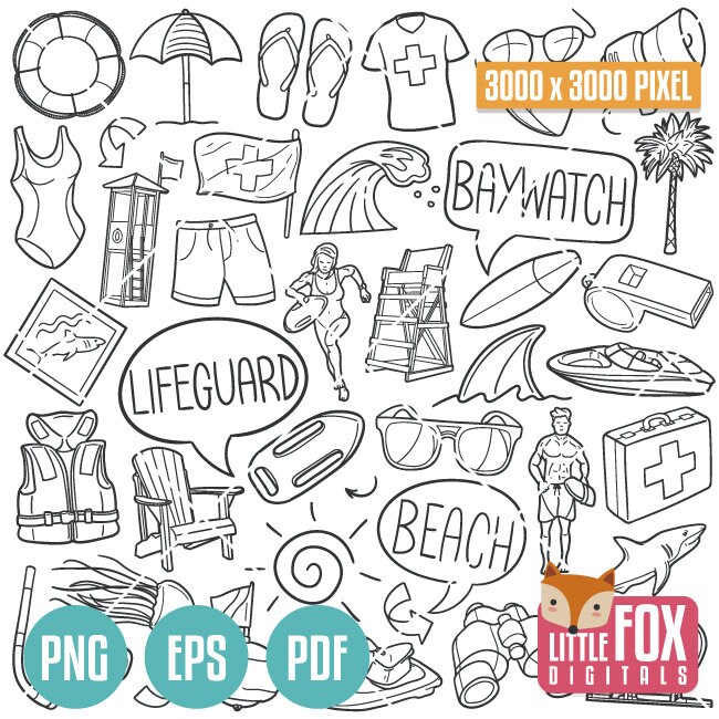 LIFEGUARD Baywatch Doodle Vector Icons. Summer Beach Icons - Etsy Canada