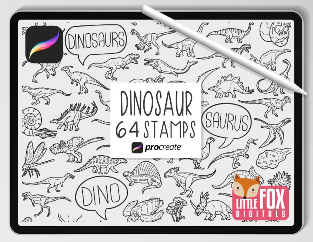 DINOSAUR STAMPS, Procreate Brushes, Dino Icons, Saurus Bundle Doodles ...