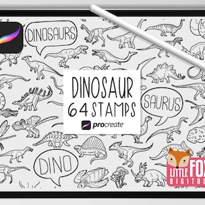 DINOSAUR STAMPS, Procreate Brushes, Dino Icons, Saurus Bundle Doodles ...