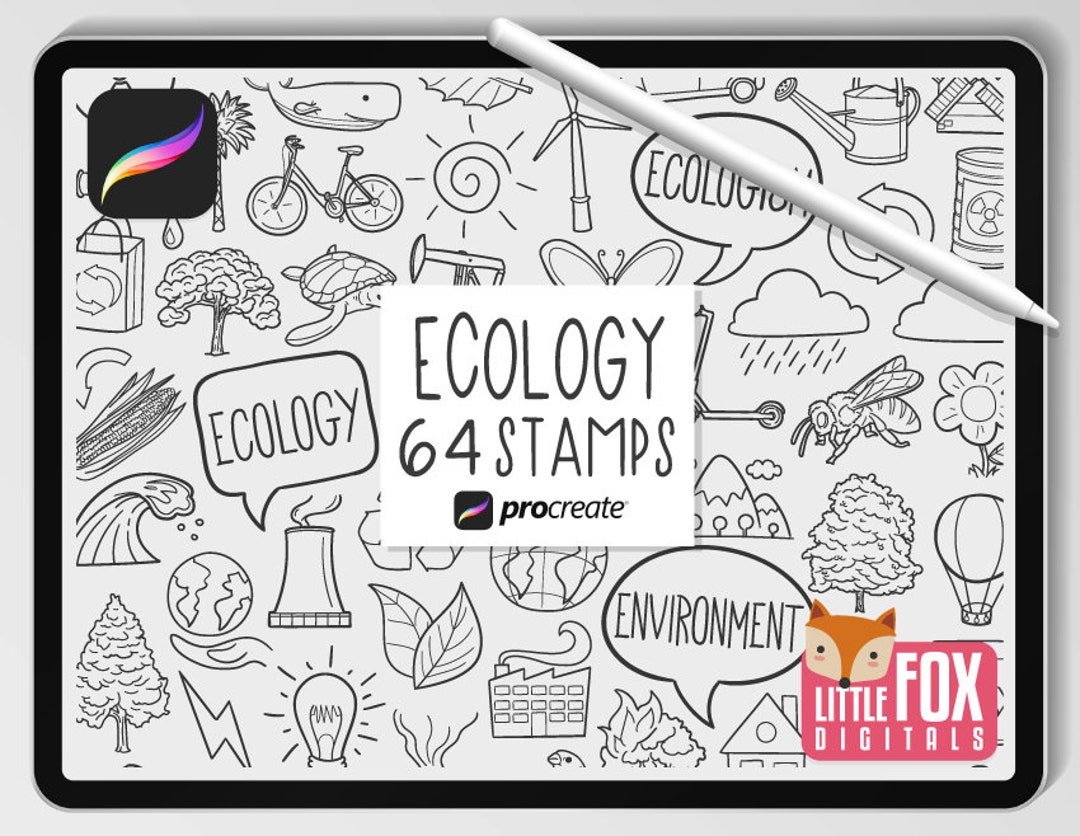 ECOLOGY STAMPS, Procreate Brushes, Eco Environment Icons, Recycling ...