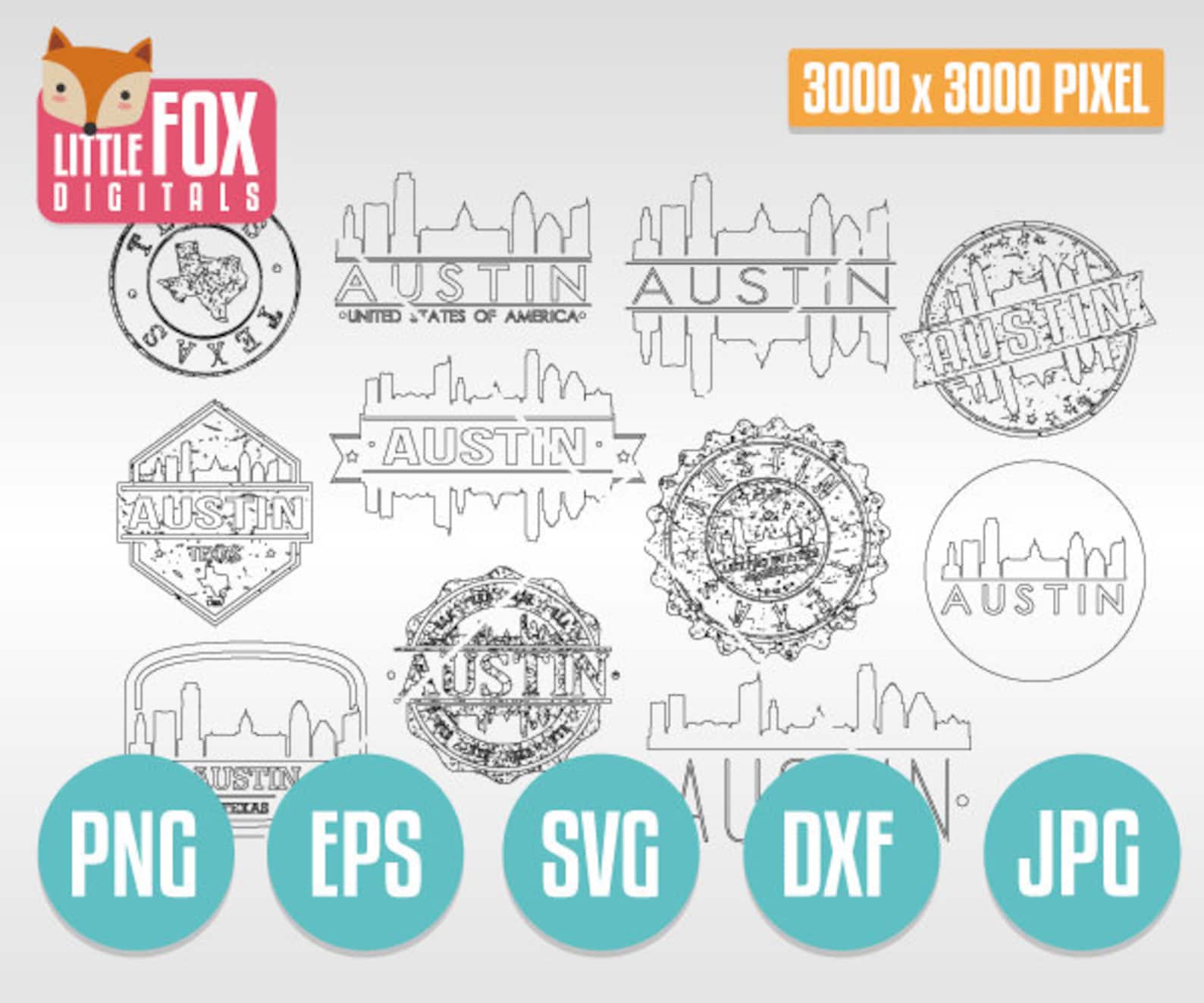 SVG AUSTIN TX Stamps. Svg Cut File Texas. Svg Skyline Austin. - Etsy