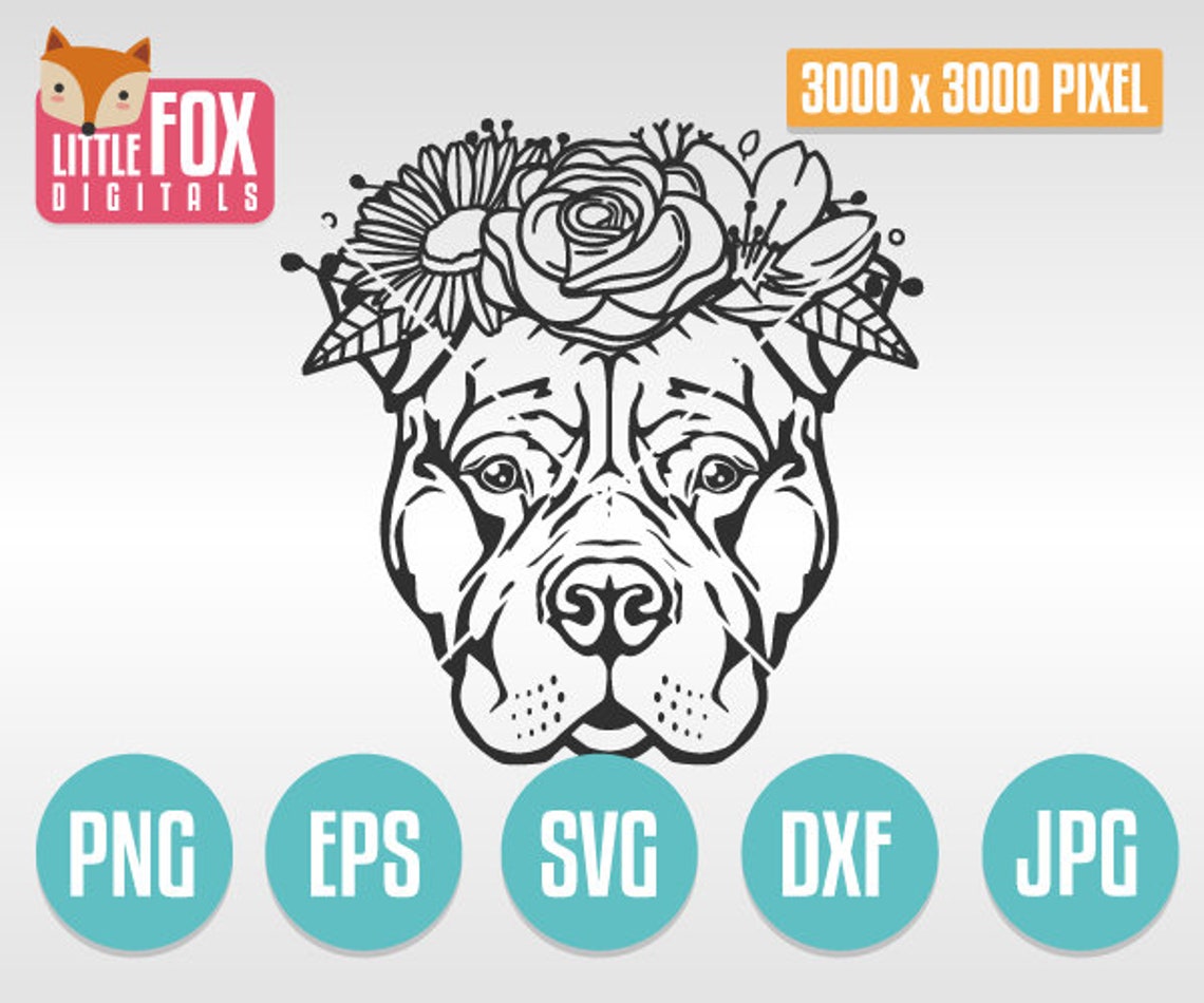 SVG PITBULL Flower Crown. Cuttable Design Svg. Floral Pit Bull - Etsy