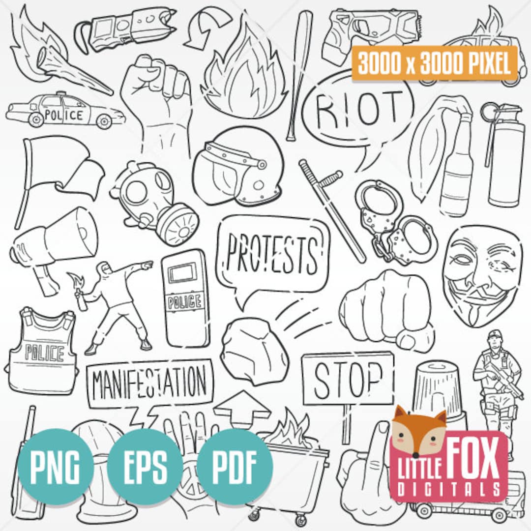 RIOT PROTESTS, Doodle Icons Vector. Manifestation Doodle Symbols ...