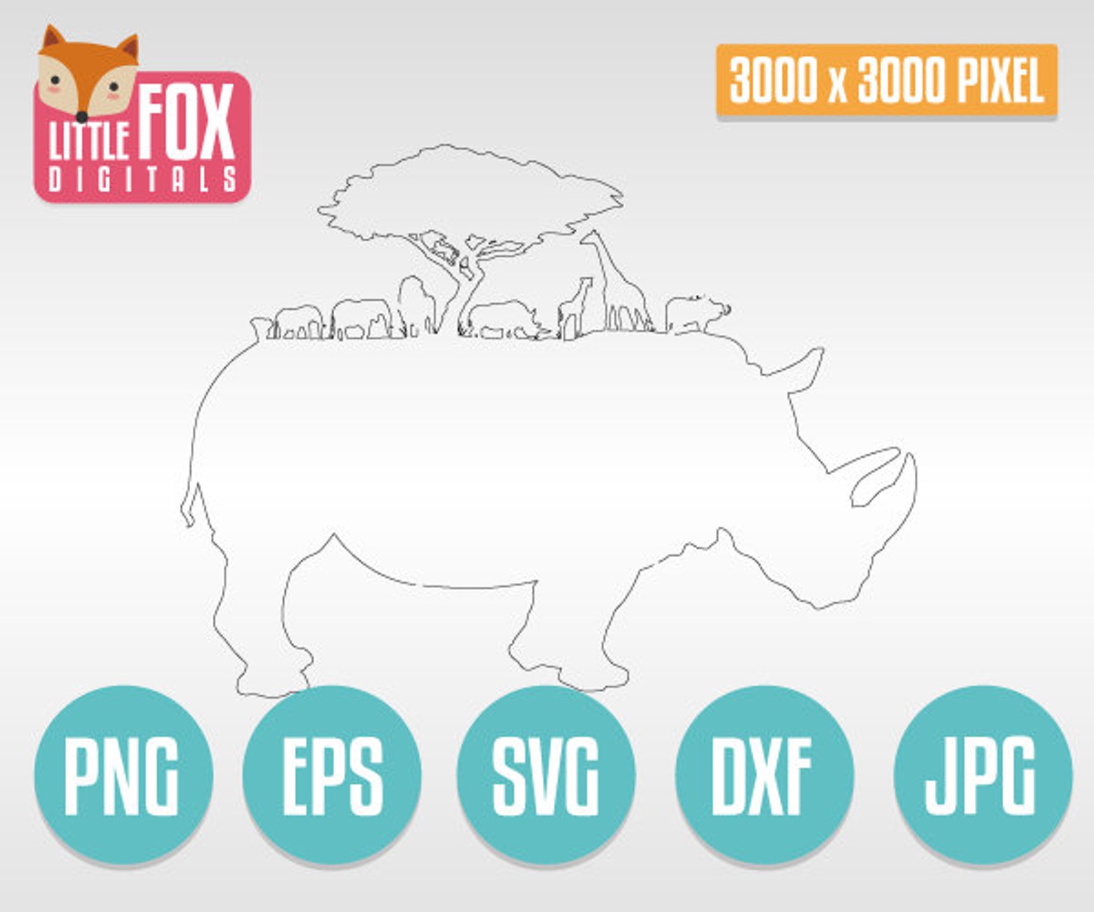 SVG RHINO Safari Africa Animal. Cuttable Design Svg. | Etsy