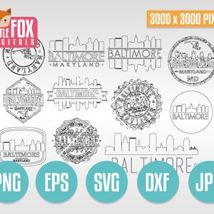 SVG BALTIMORE Stamps. Svg Cut File Maryland. Svg Skyline Baltimore ...