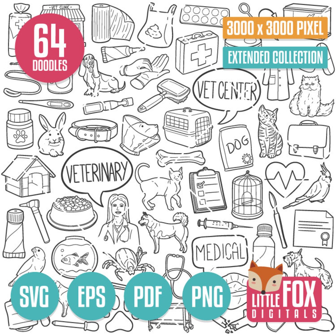 VETERINARY SVG Doodle Vector Icons. VET Clinic Clipart. Pet Animals ...