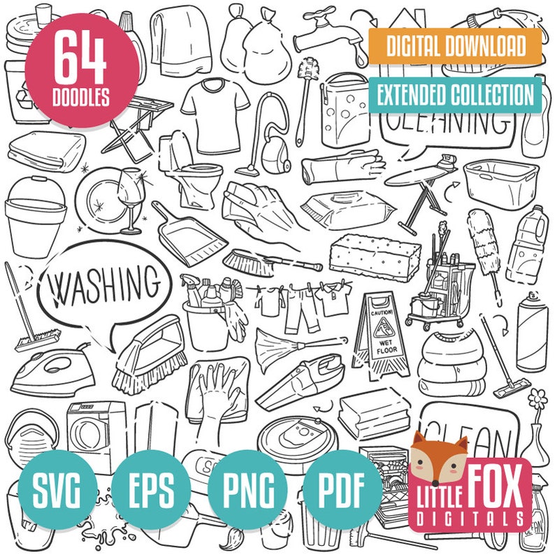 CLEANING SVG Doodle Vector Icons. Homeworks Doodle Symbols - Etsy