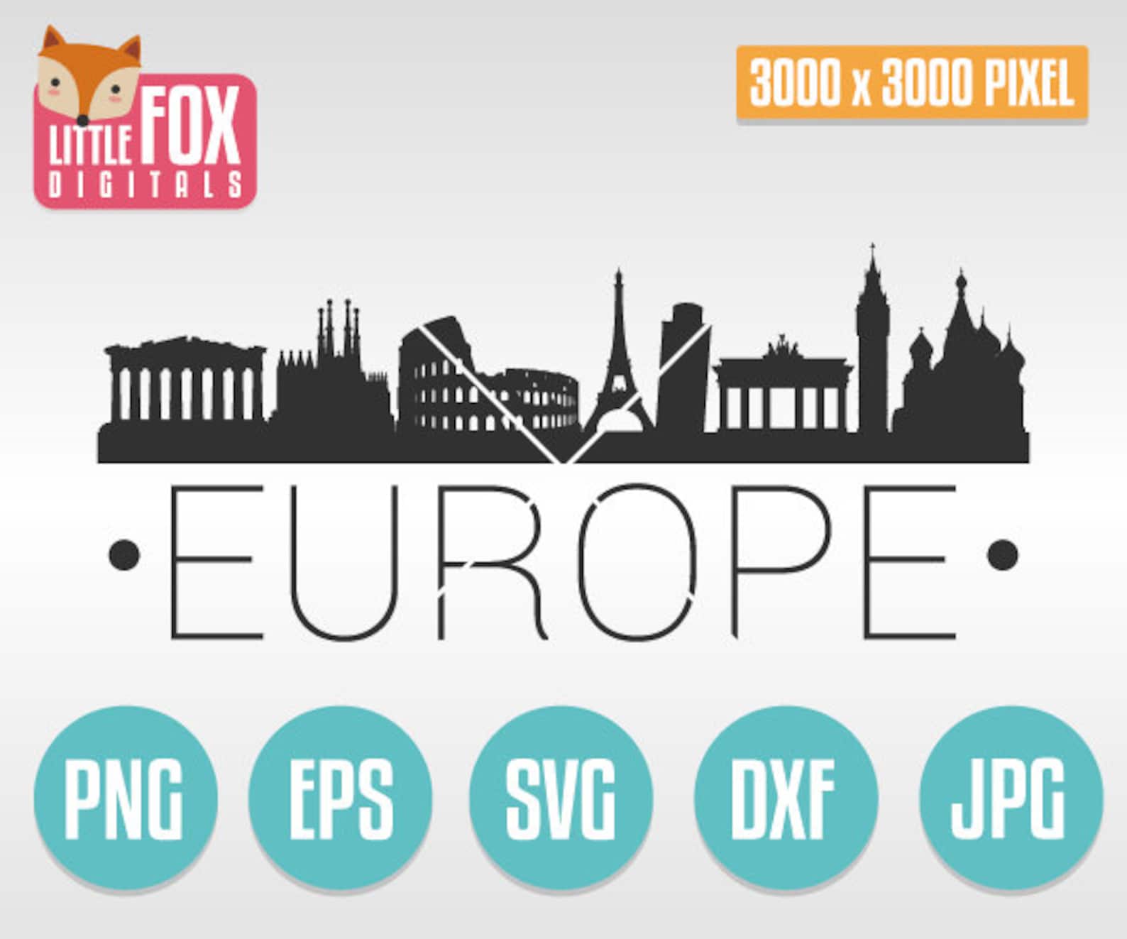 SVG VECTOR EUROPE. Cut File Skyline Europe Monuments. | Etsy