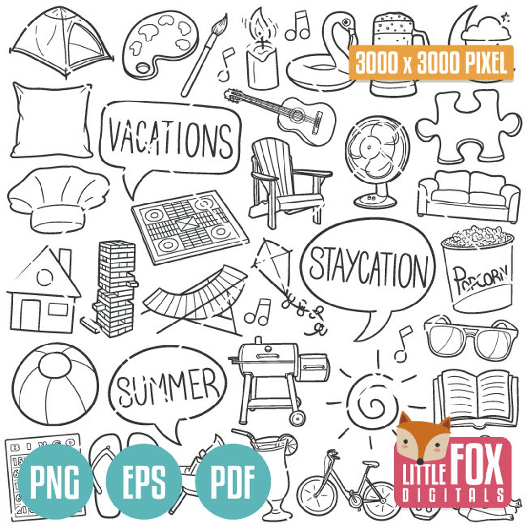 STAYCATION Icons Doodle Icons. Summer Home Vacations Doodle Icons ...