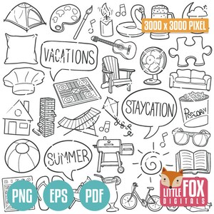 STAYCATION Icons Doodle Icons. Summer Home Vacations Doodle Icons ...