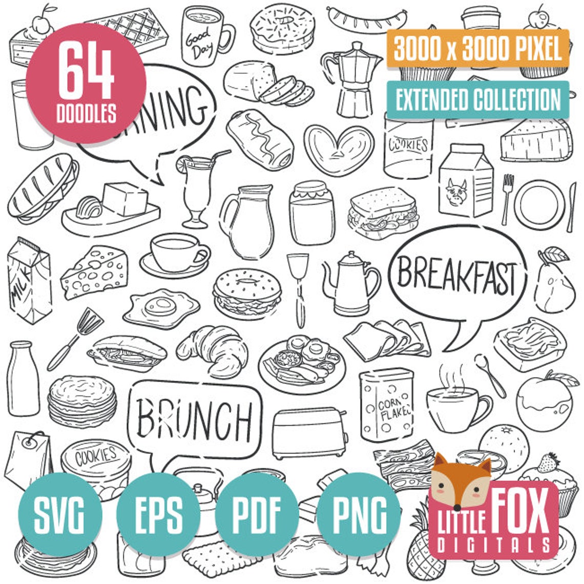 BREAKFAST SVG Doodle Vector Icons. Lunch Fast Food Launch - Etsy