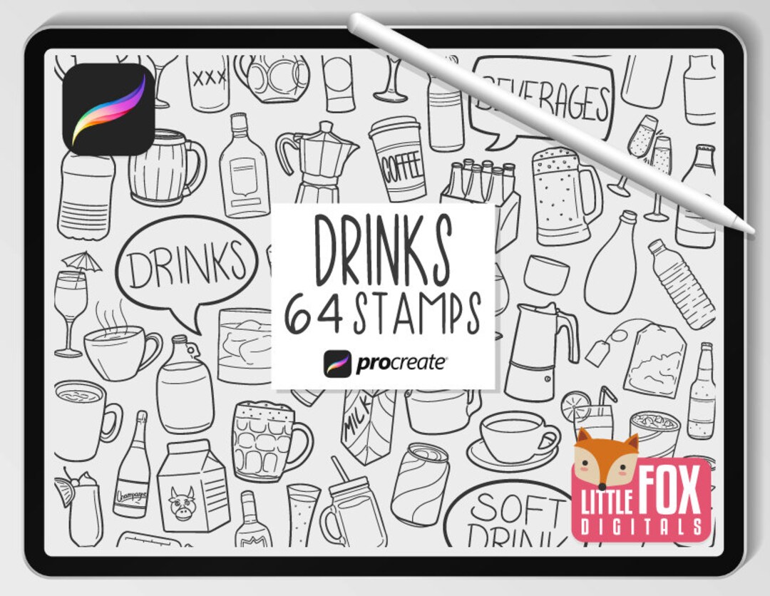 DRINKS STAMPS, Procreate Brushes, Alcohol Beverage Icons, Soda Bundle ...