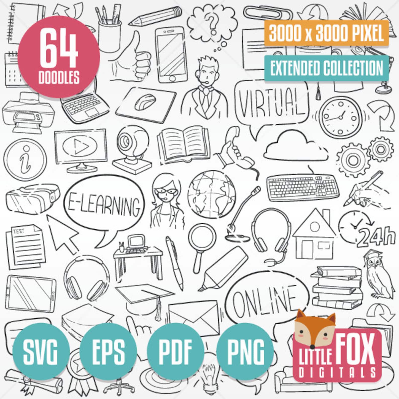 E-LEARNING SVG Online School Home Doodle. Tele Study Icons - Etsy