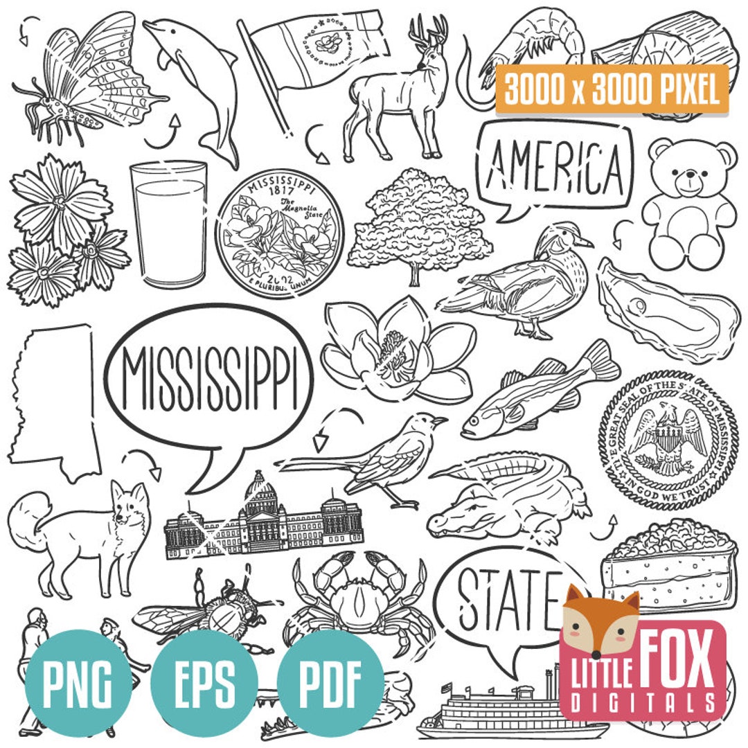 Mississippi State Symbols. American State Clipart. MS Traditional Icons ...
