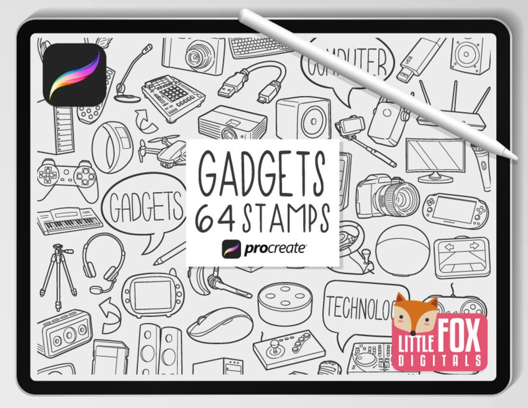 TECNOLOGY STAMPS, Procreate Brushes, Devices Icons, Computer Bundle ...