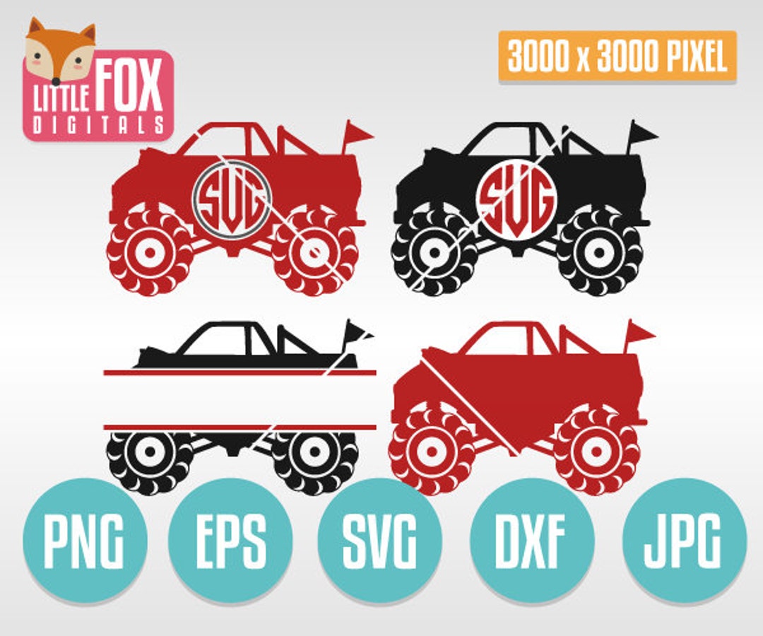 SVG MONSTER TRUCK. Monogram Split Car Race Silhouette. Clipart Vector ...