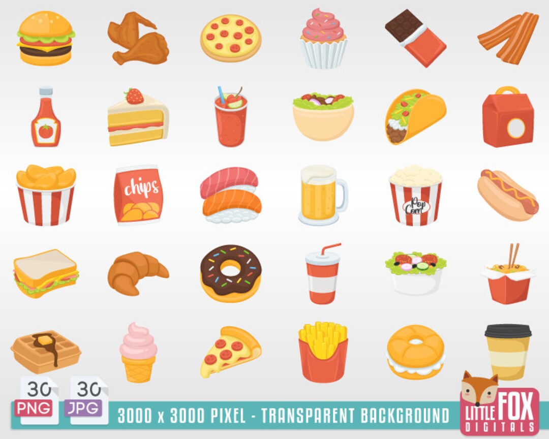Fast Food Doodle Clip Art Illustration. Restaurant Meal Menu Clipart ...
