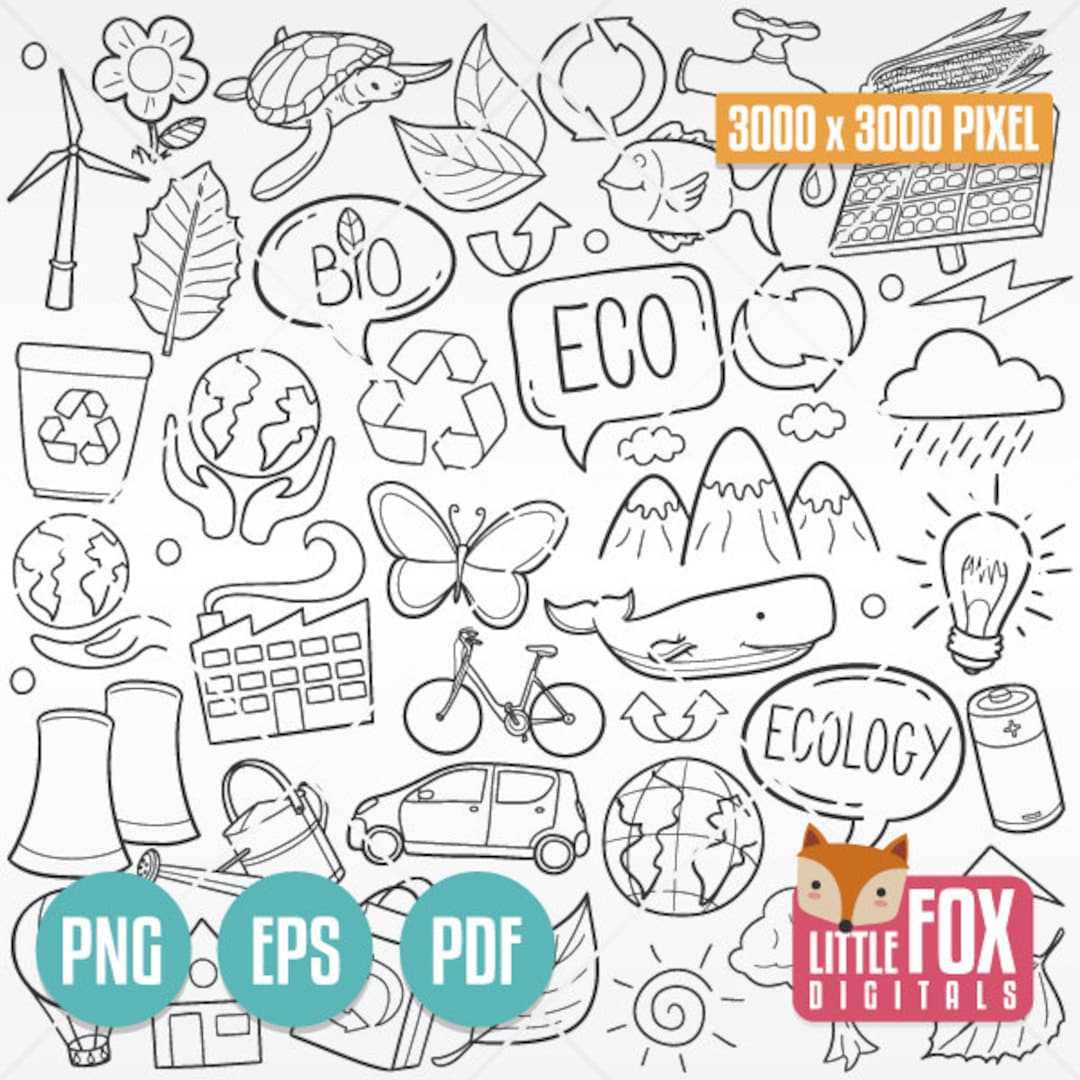 ECO, Doodle Icons Vector. Recycle Doodle Icons Clipart. Set Sketch Line ...