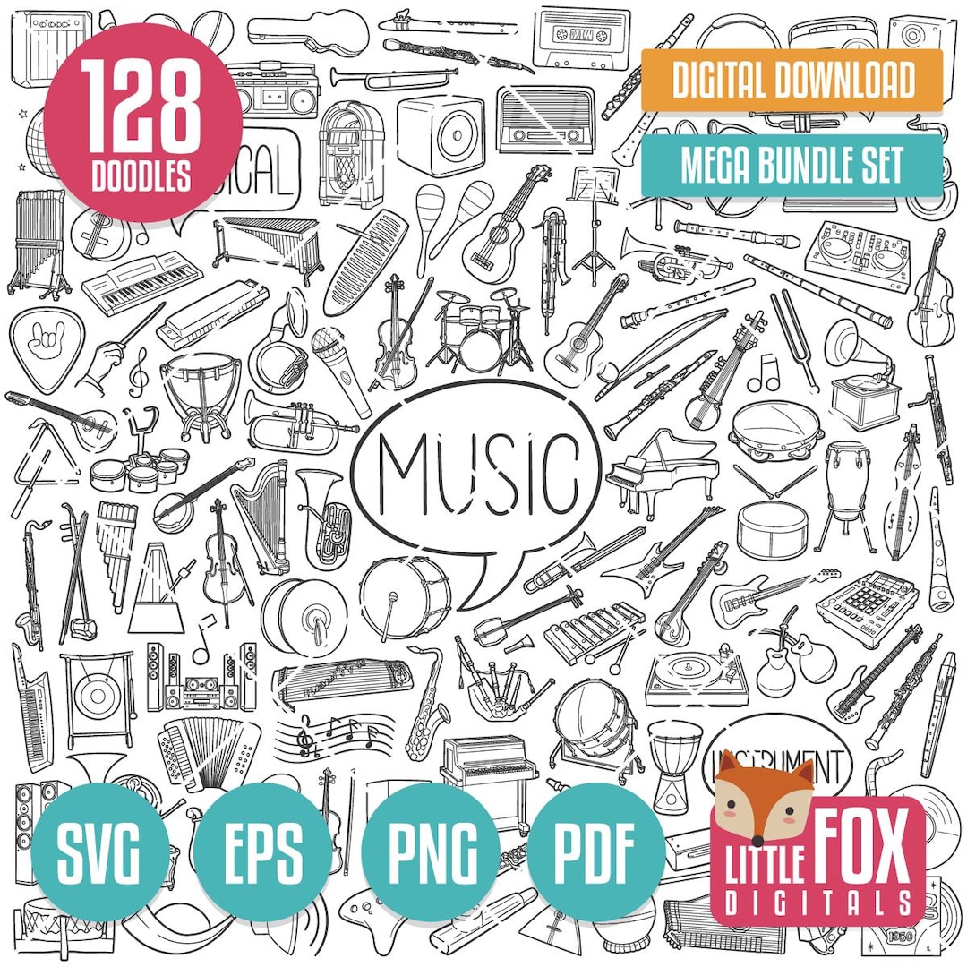 MEGA BUNDLE MUSIC Svg Doodle Vector Icons. Instruments Illustration ...