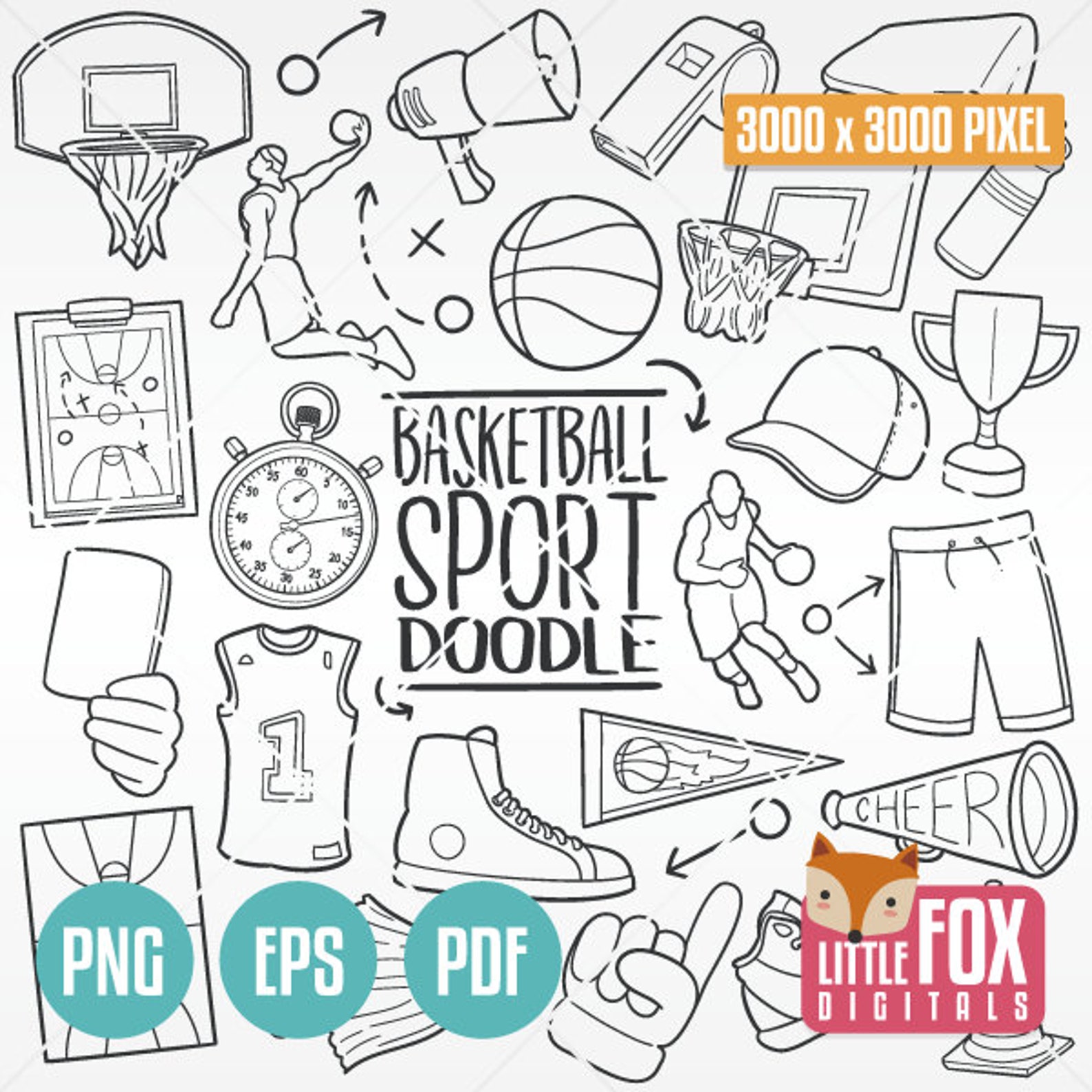 BASKET Sport Doodle Icons Clipart Scrapbook Set BASKETBALL | Etsy