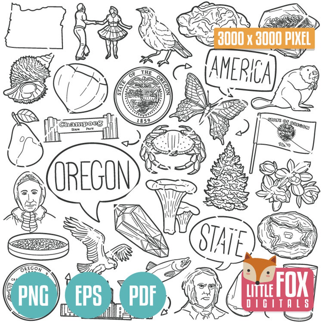 Oregon State Symbols. American State Clipart. OR Portland Salem ...