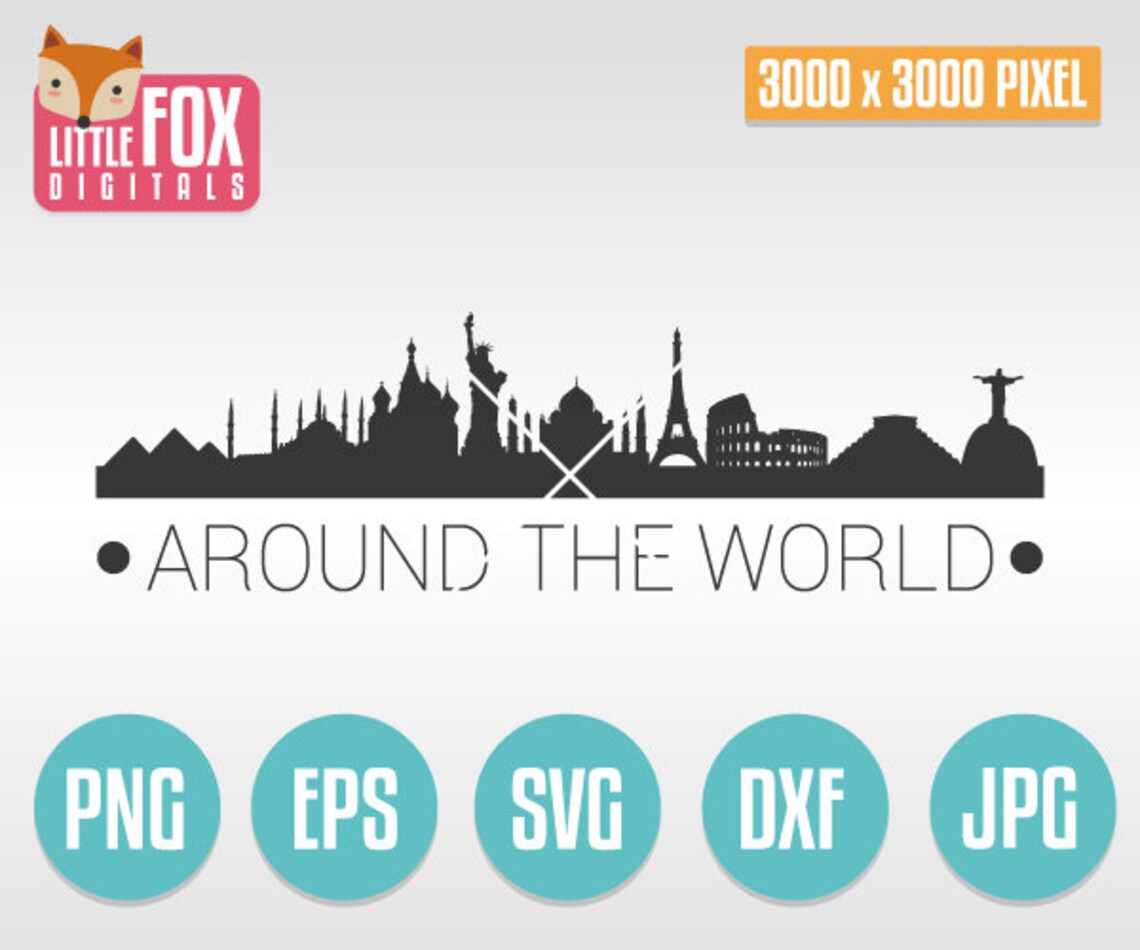 SVG VECTOR Around the World. Cuttable Skyline Travel. - Etsy
