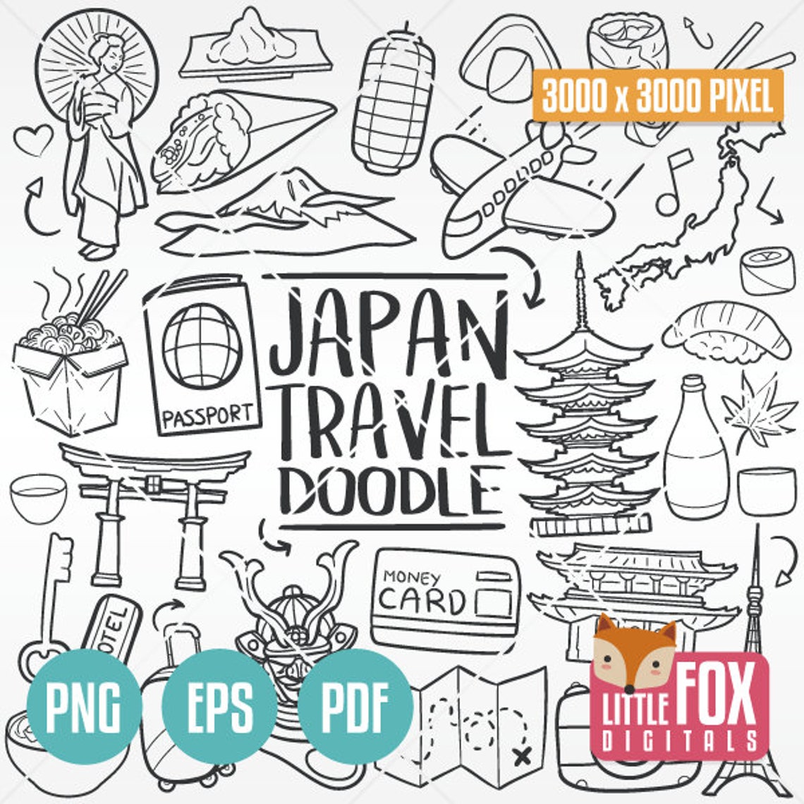 JAPAN Travel and Tourism Icons. Japanese Concept Art Cartoon | Etsy