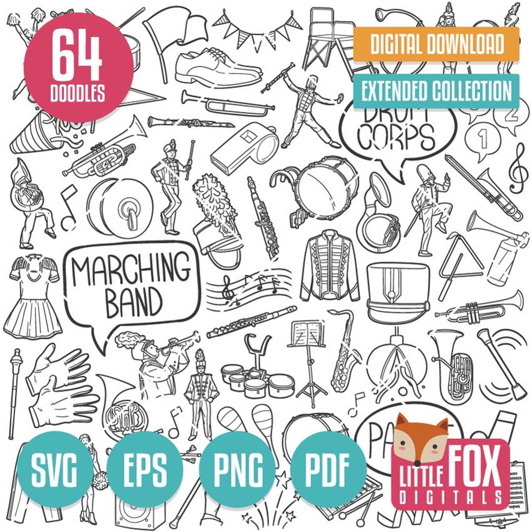 MARCHING BAND SVG, Clipart Doodle Icons. Music Band Vector Illustration ...